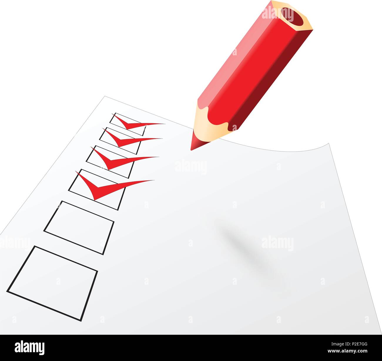 red penci with drawn ticks in the cells isolated on white background ...