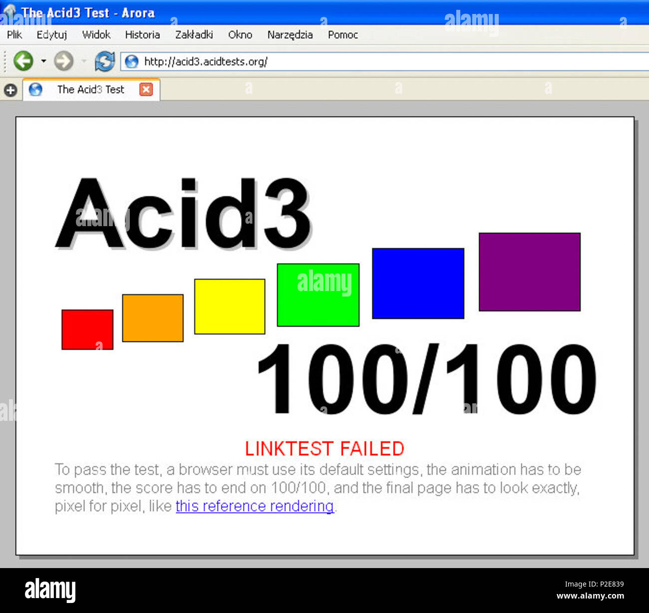 . English: Arora (web browser based on WebKit) during Acid3 . 16 April ...