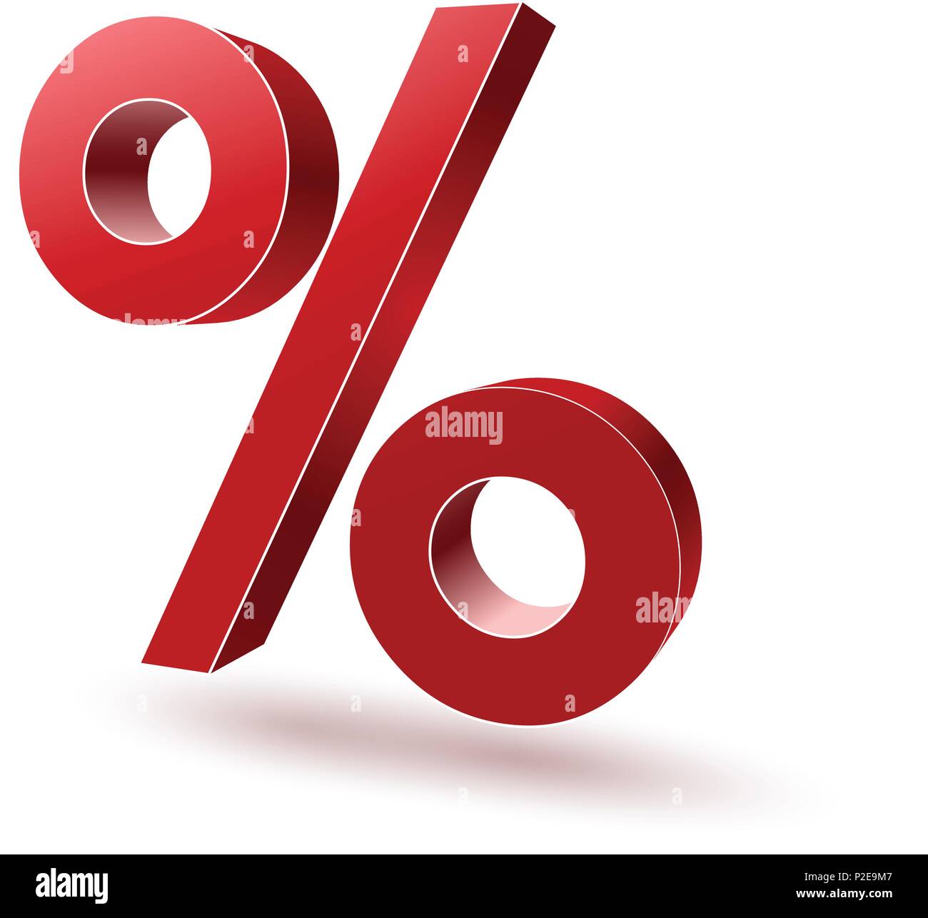 Red symbol 3d 2 percent with shadow on white background Stock Vector ...