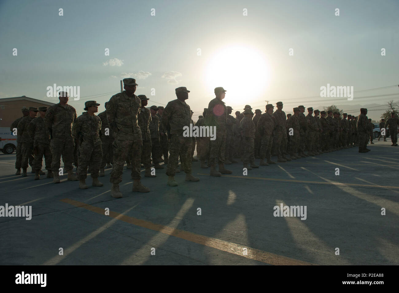 Servicemembers and civilians at Bagram Airfield, Afghanistan gathered ...