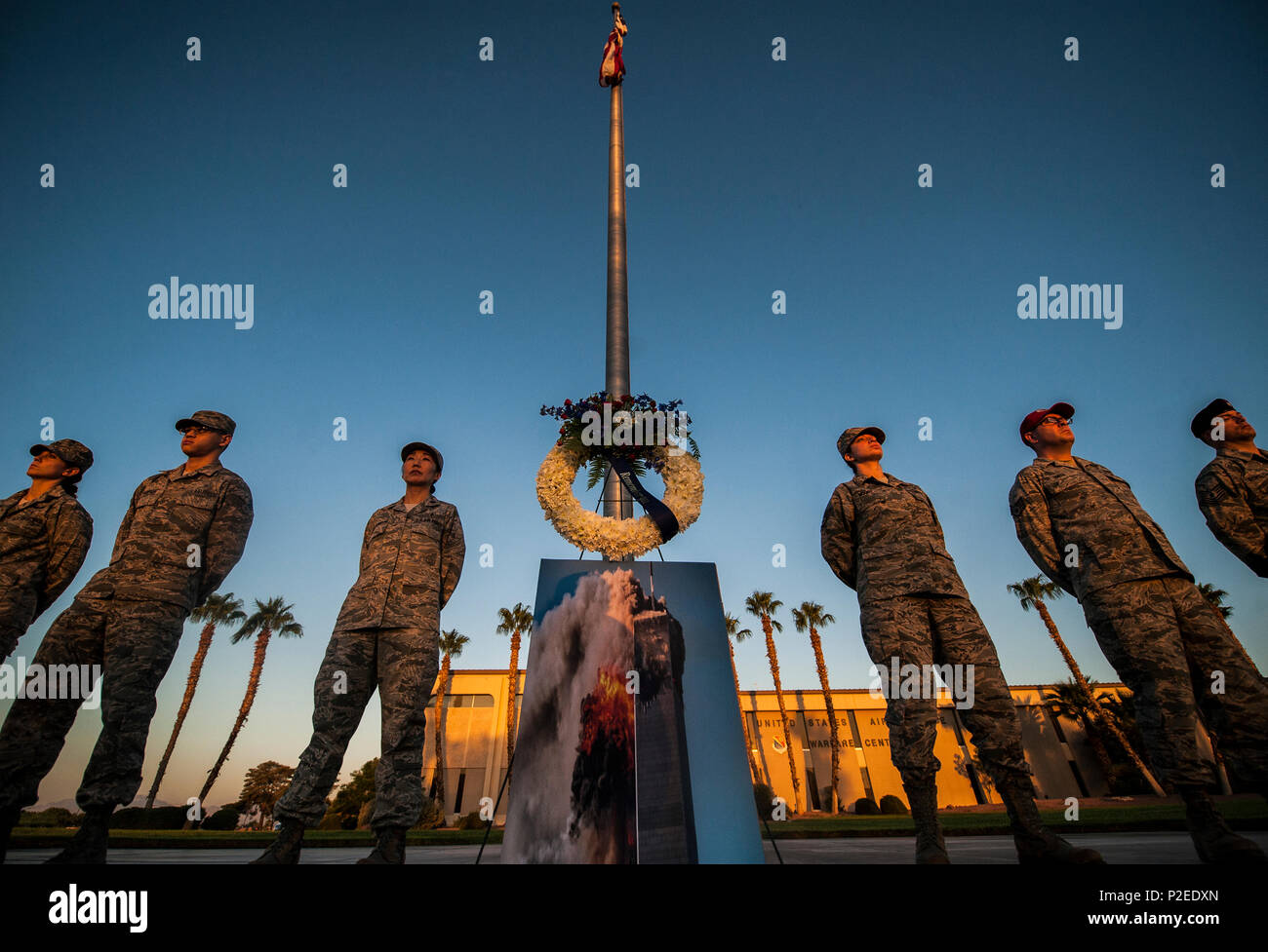 Airmen from Nellis Air Force Base stand at parade rest to honor the ...