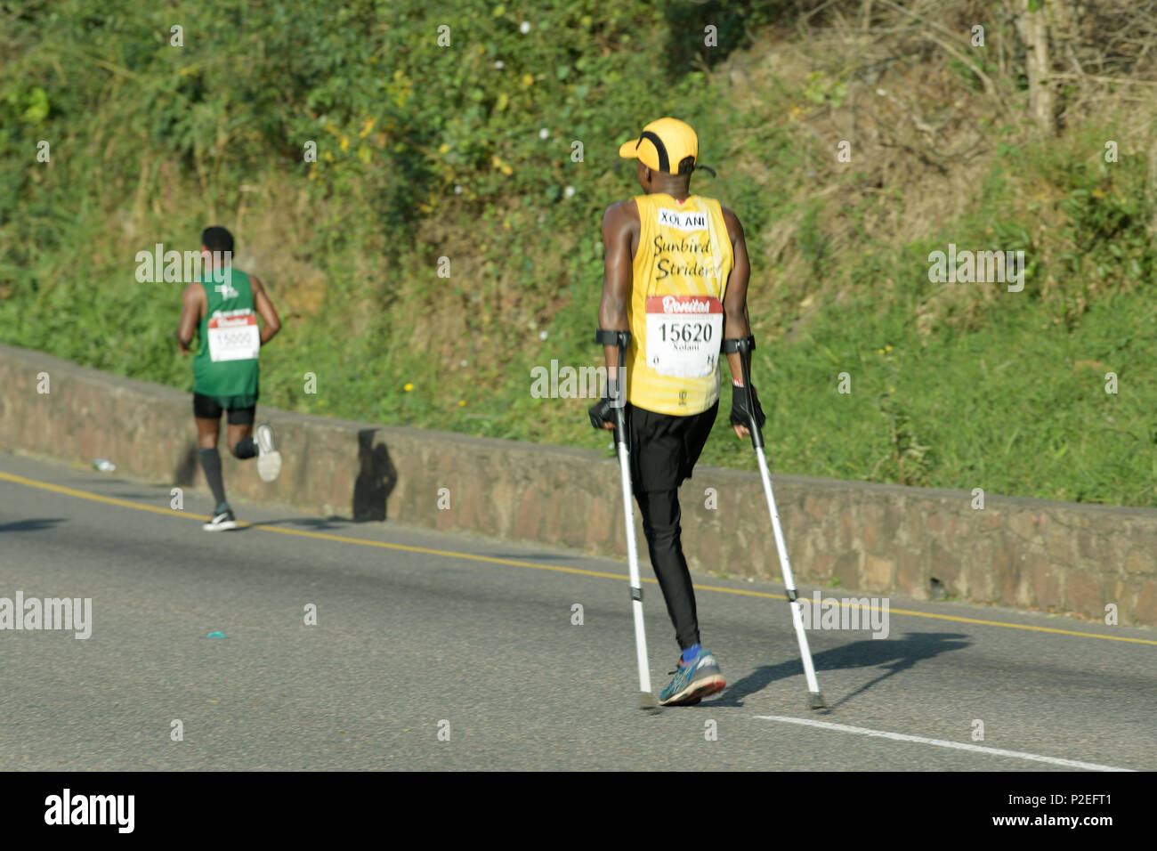 Disabled runner Xolani Luvuno on crutches making his way down ...