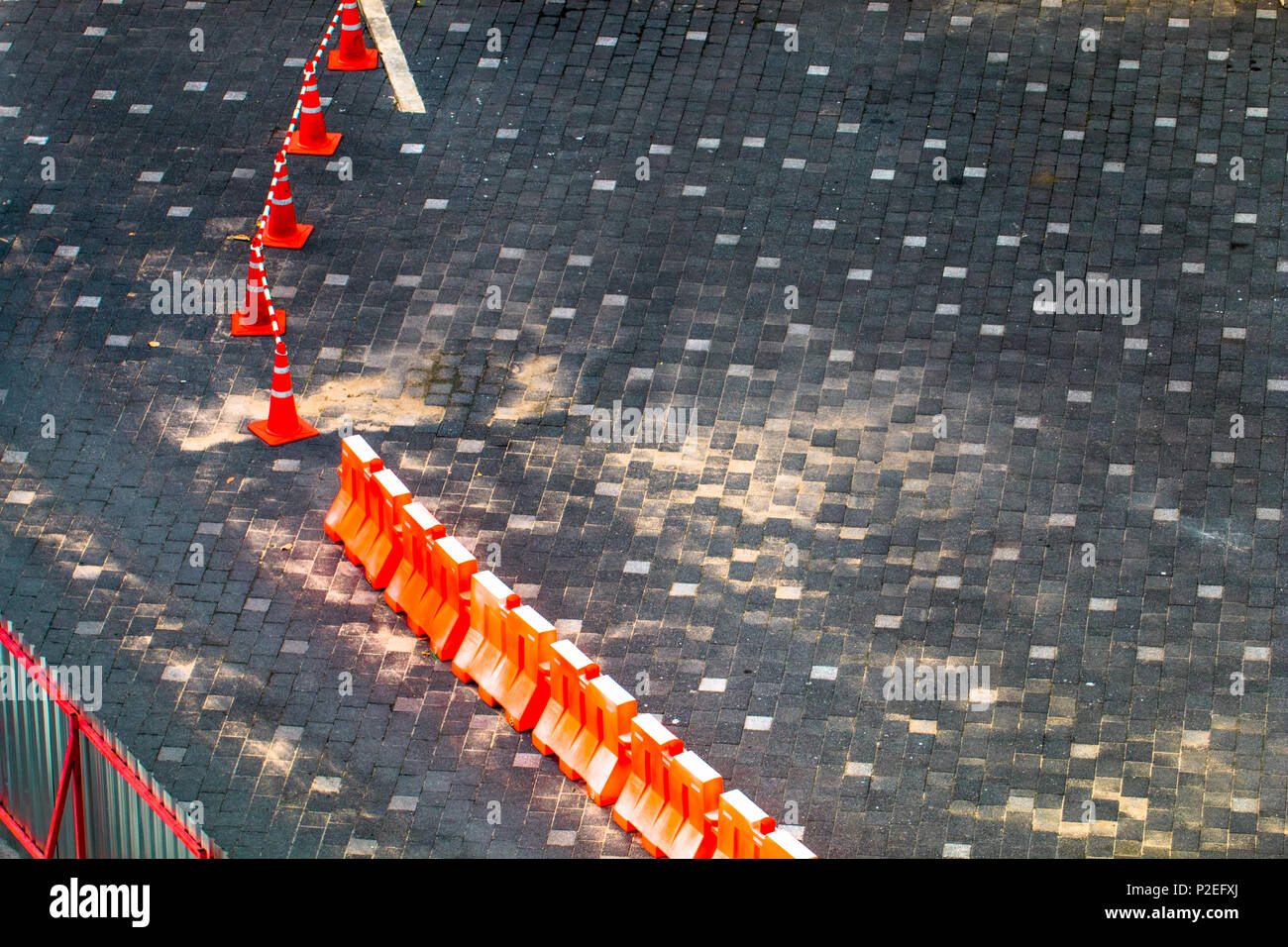 Road block and street on floor.Copy space Stock Photo - Alamy