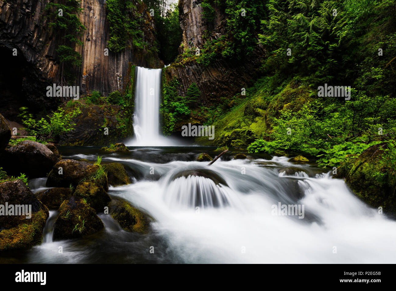 Toketee Falls in Souther Oregon has a spectacular display of columnar ...