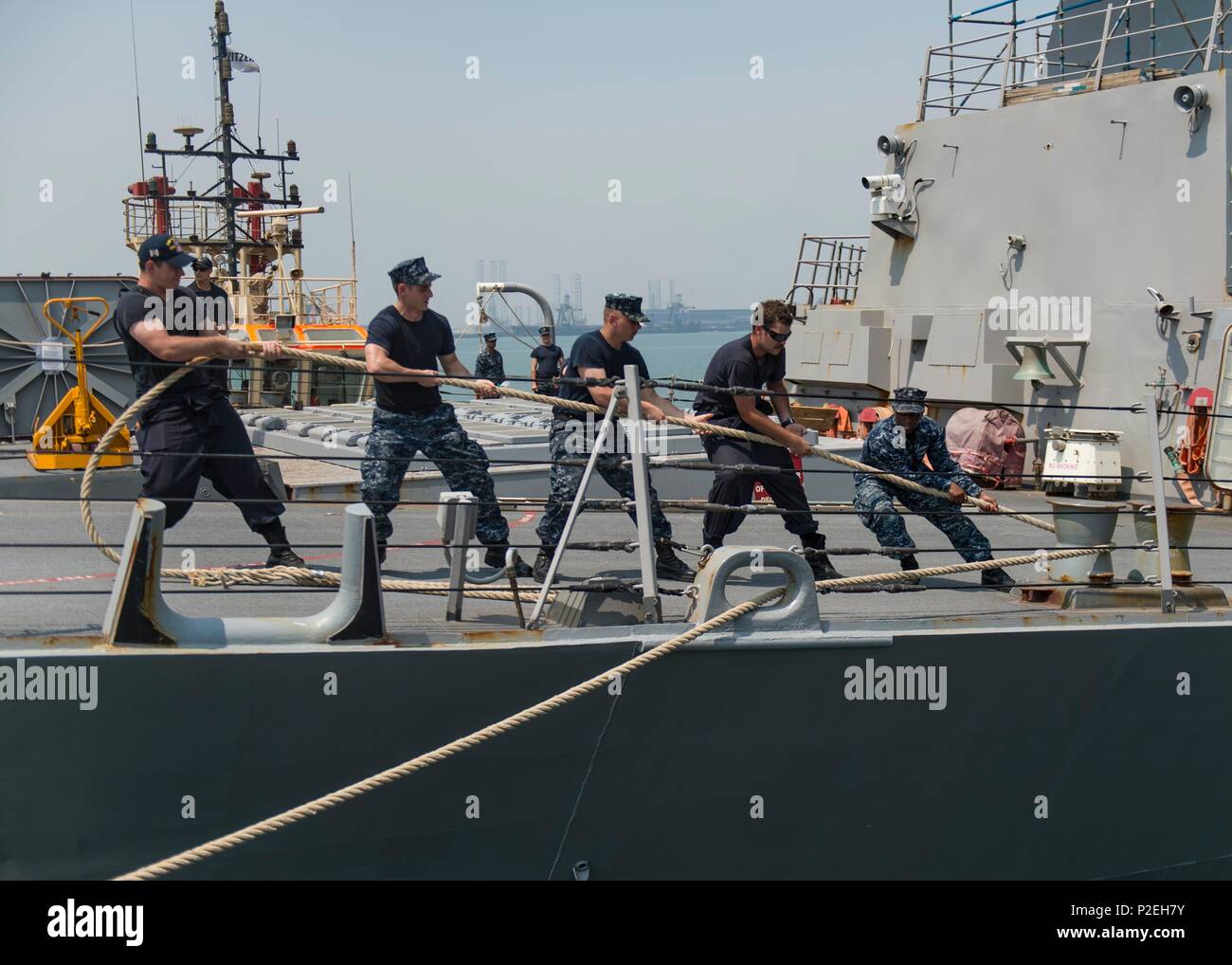 160904-N-GP524-232 BAHRAIN (Sept. 4, 2016) Sailors assigned to the ...