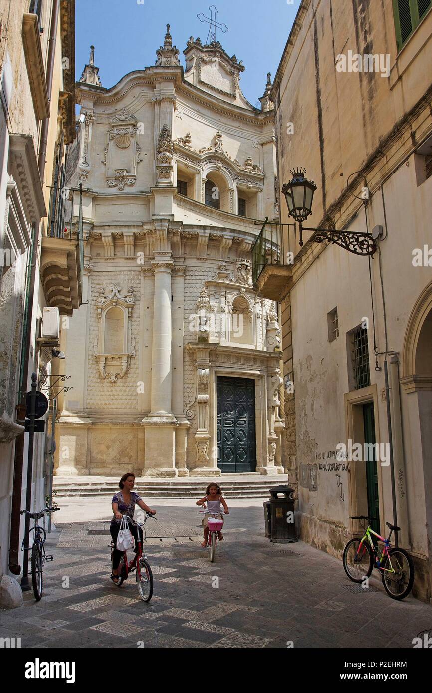 Italy, Puglia, Lecce, Baroque church in the narrow streets of the city ...