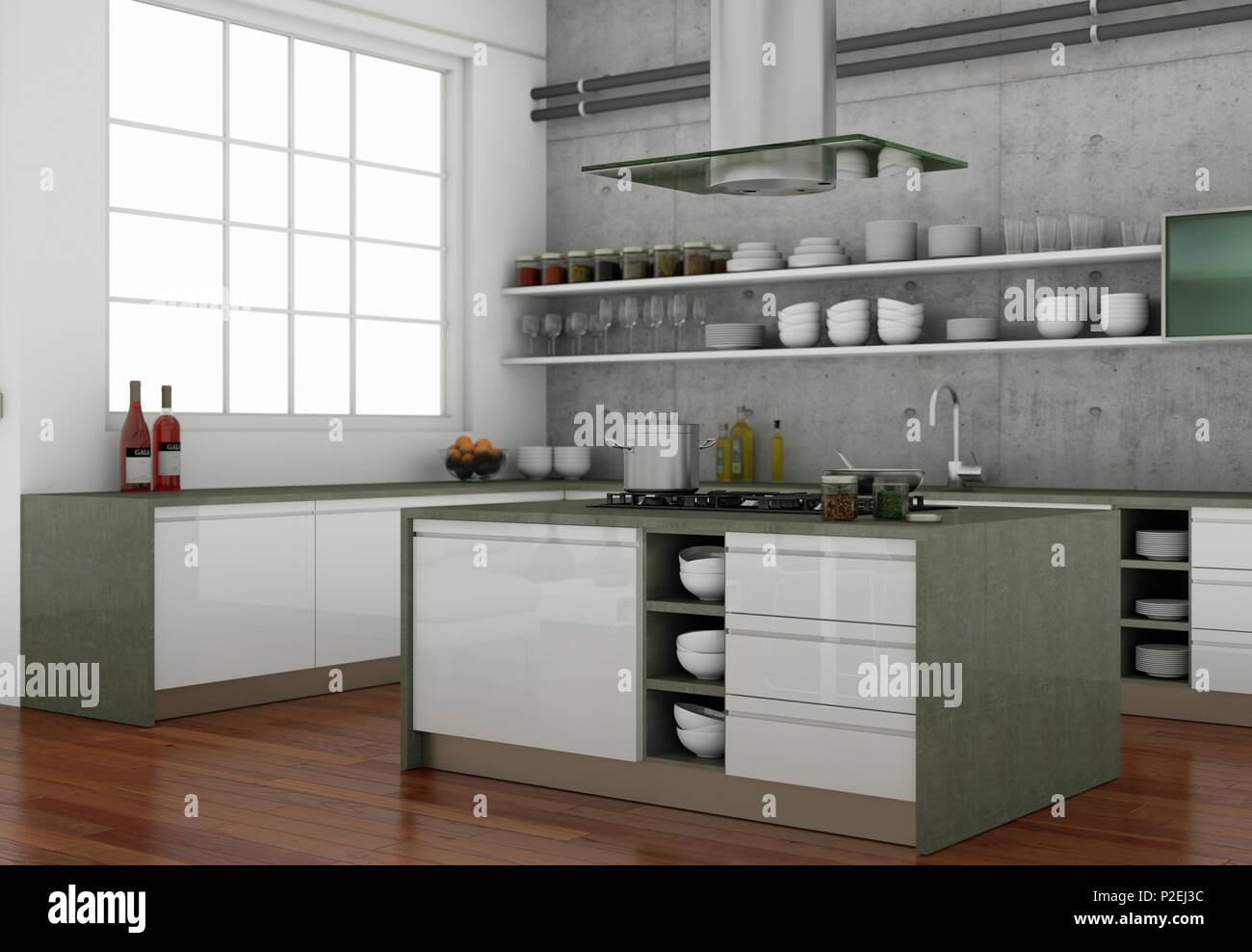 Grey modern kitchen in a loft with beautiful design Stock Photo - Alamy