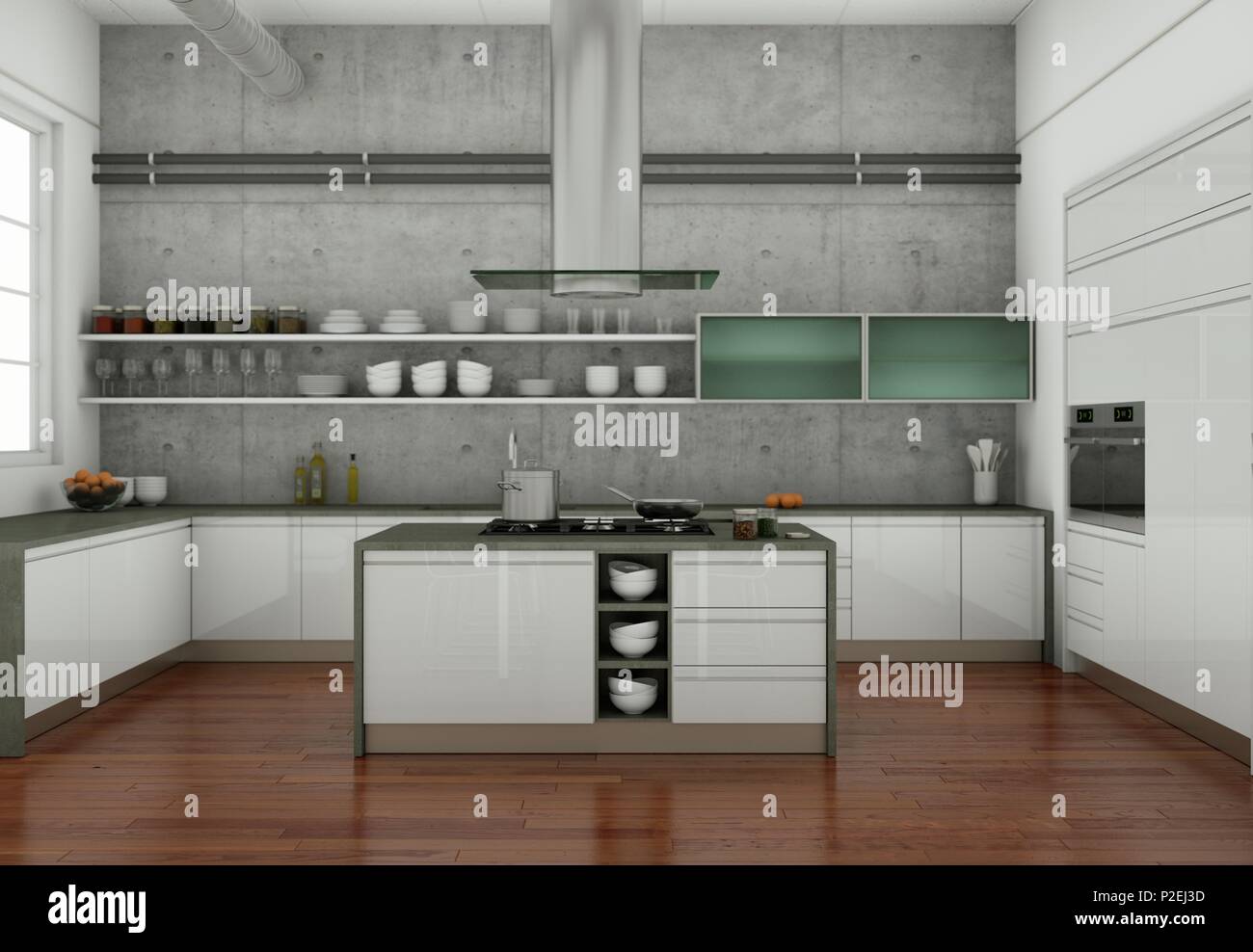 Grey modern kitchen in a loft with beautiful design Stock Photo - Alamy