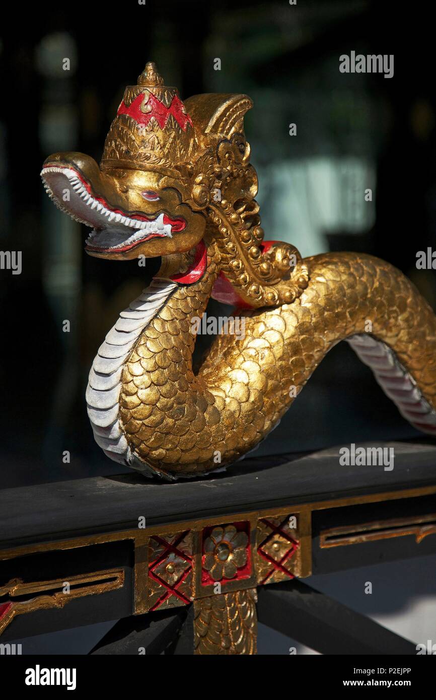 Indonesia, Java, Yogyakarta, Dragon in gilded wood in the kraton, the ...
