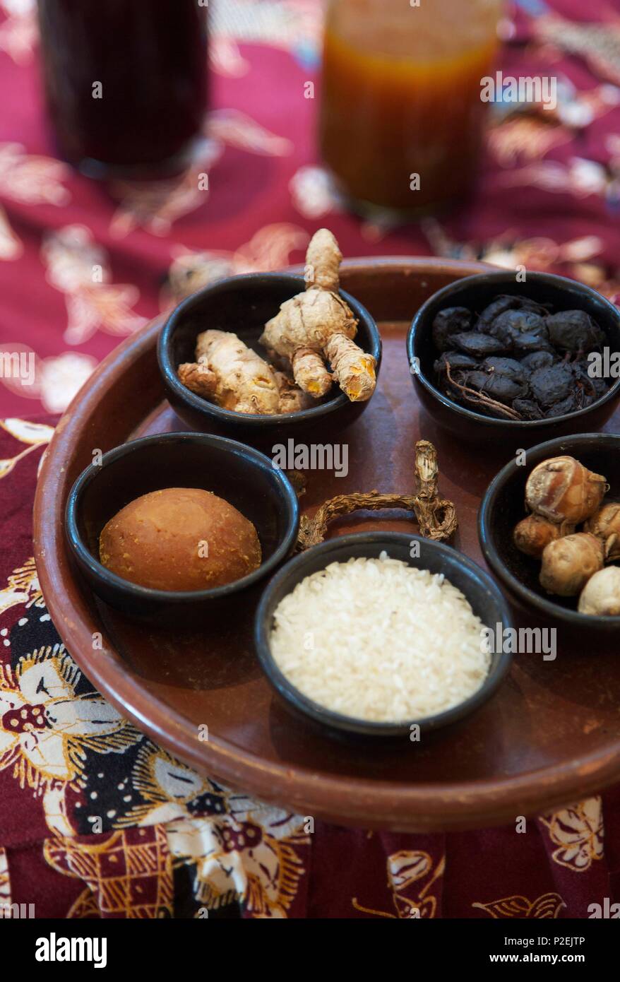 Indonesia, Java, Yogyakarta, Cup fold ingredients of Jamu, the ...