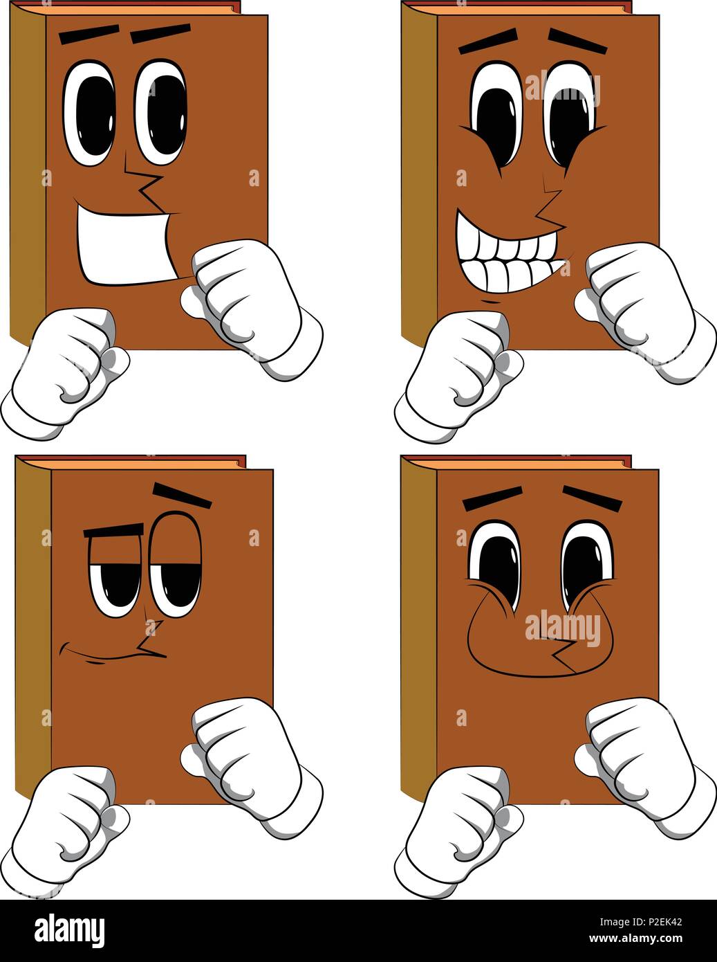 Books holding his fists in front of him ready to fight. Cartoon book ...