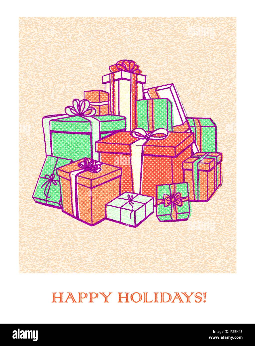 Festive retro greeting card with gift boxes. Vector illustration Stock ...