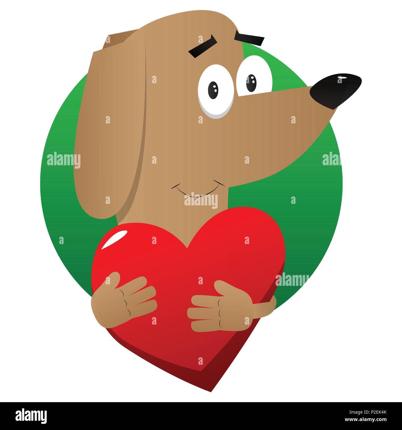 Cartoon illustrated dog hugging big red heart Stock Vector Image & Art ...