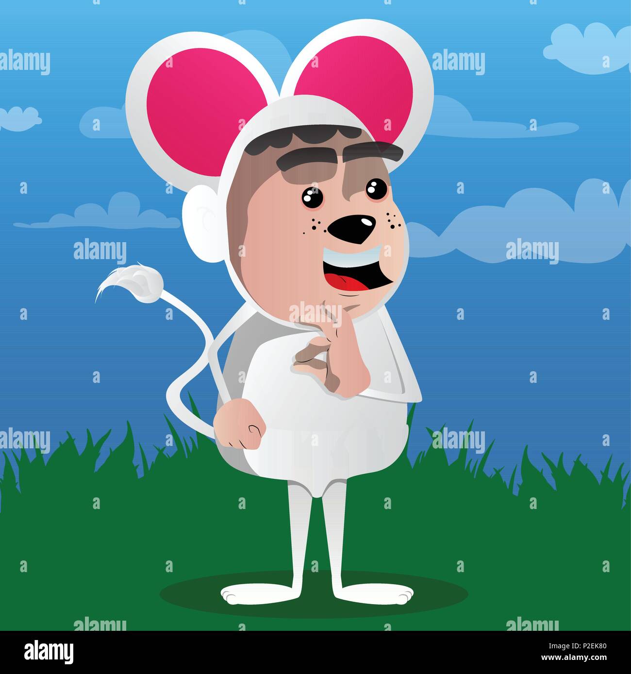 Boy dressed as mouse showing ok sign. Vector cartoon character ...