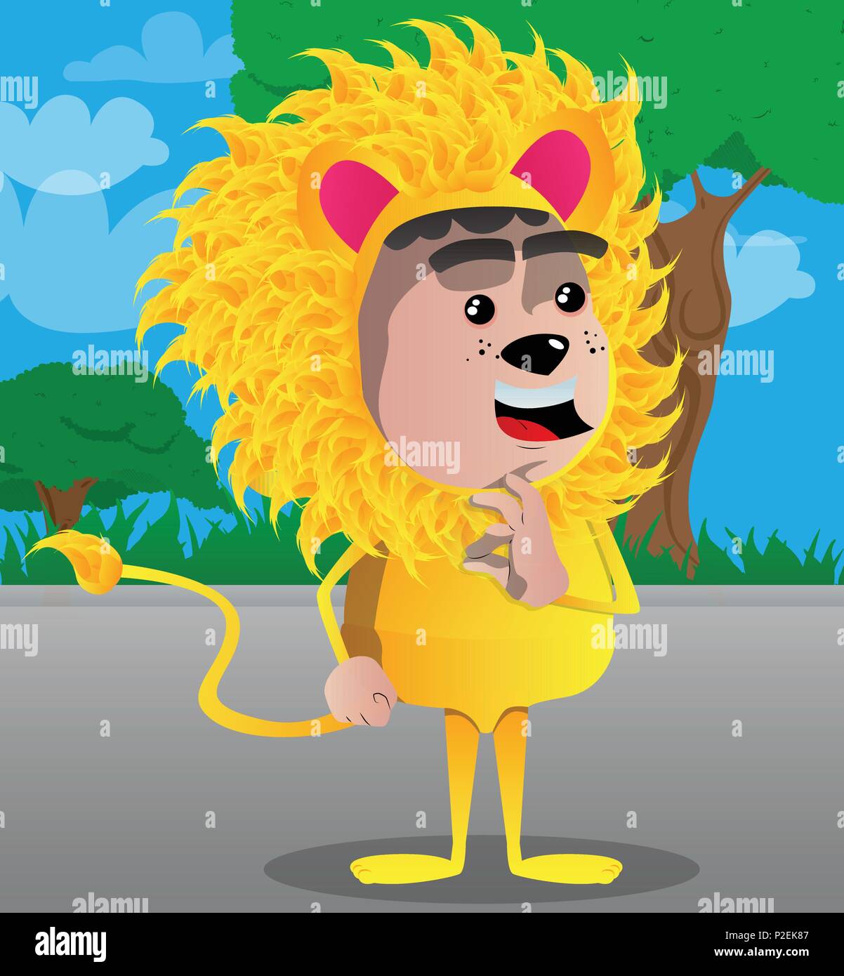 Boy dressed as lion showing ok sign. Vector cartoon character ...