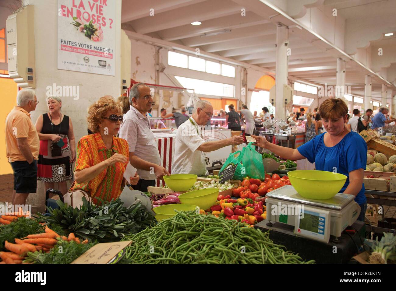 France, Alpes Maritimes, Cannes, People of Cannes on Forville market at ...