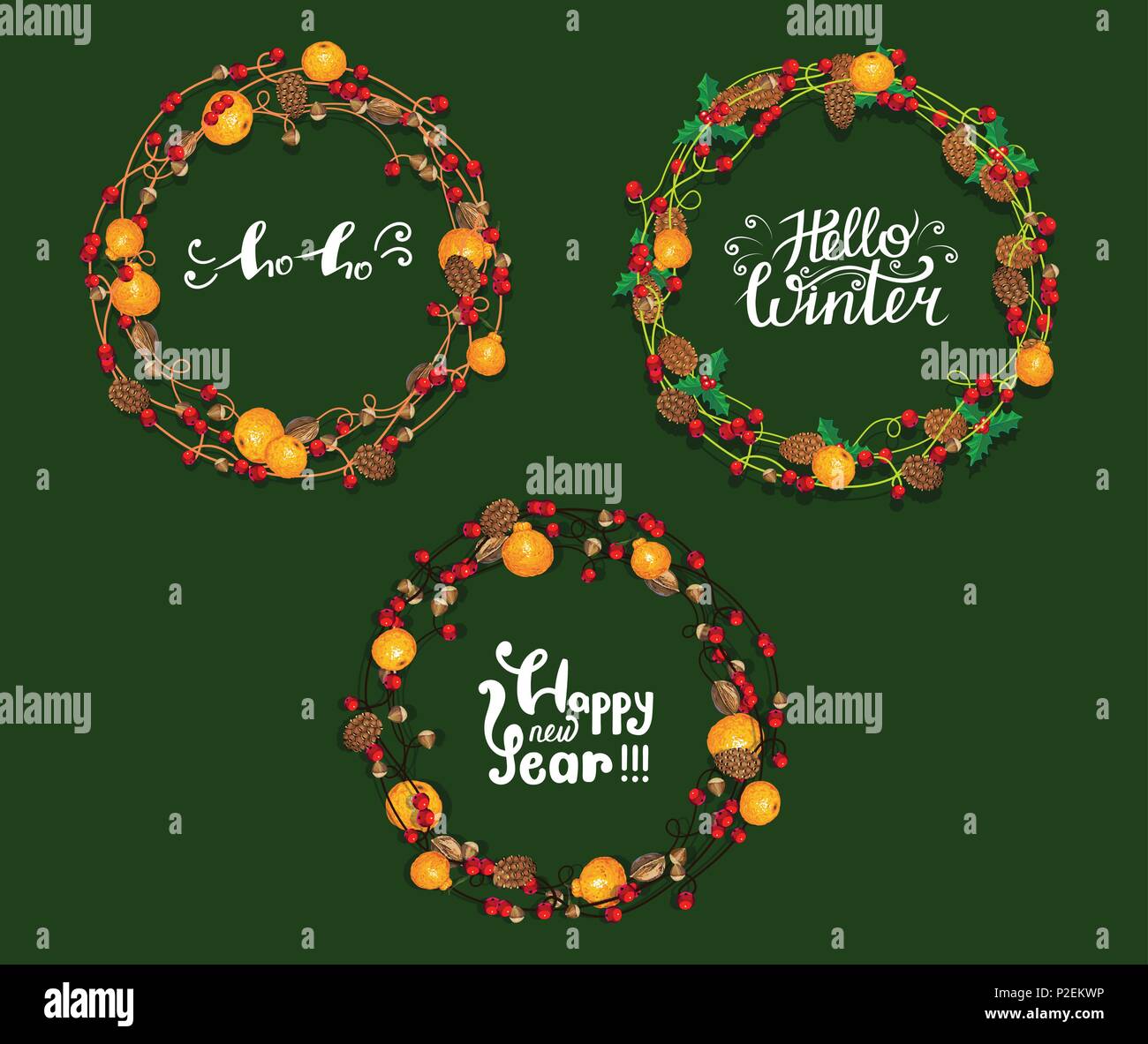 festive winter frame with lettering. design of wreaths for postcards ...