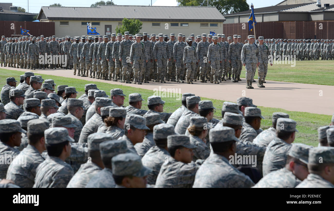 Airmen at Sheppard Air Force Base, Texas, march down the bomb run for a ...