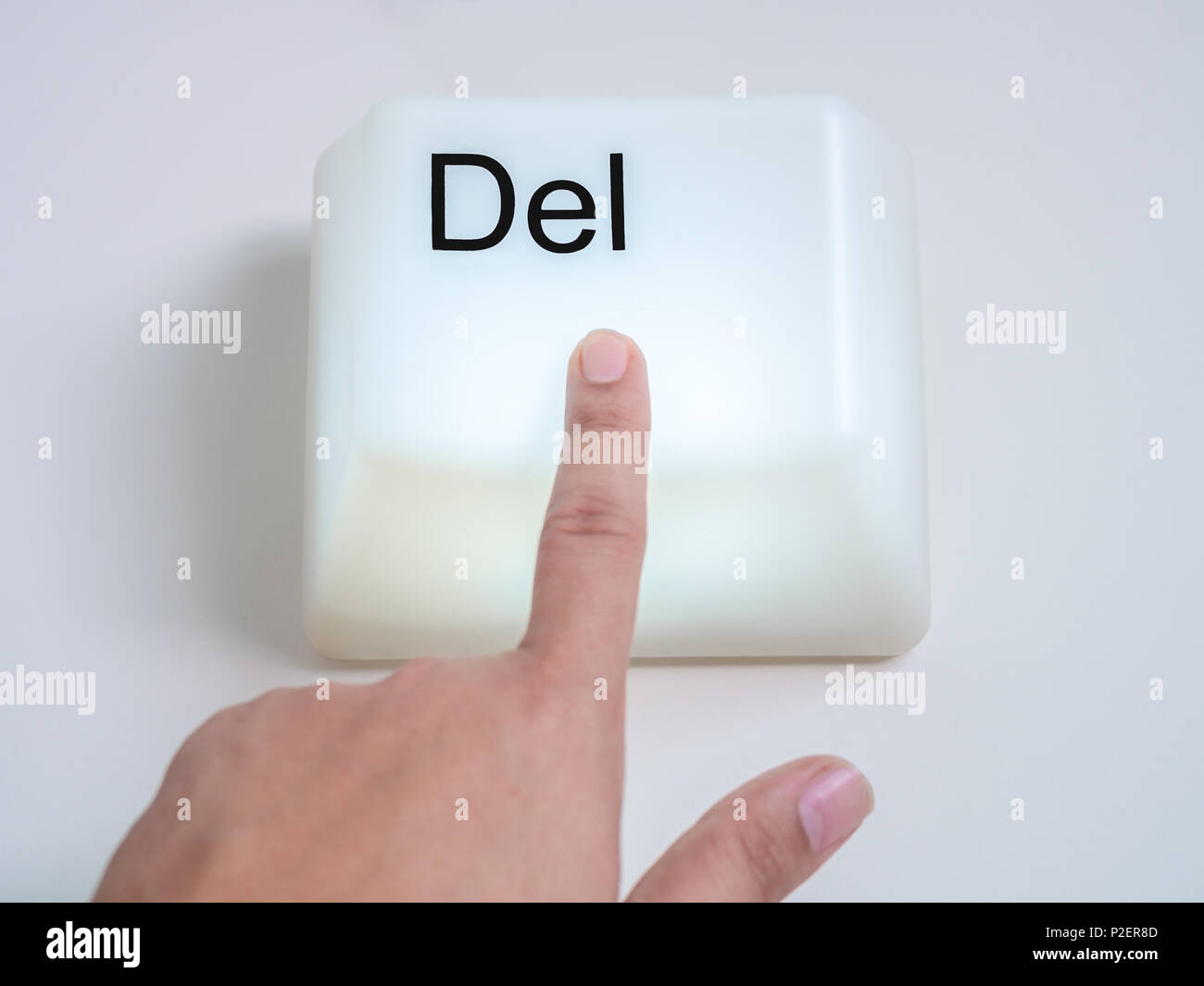 Finger is Pressing Big Delete Computer Key Button Light Box Isolated on ...