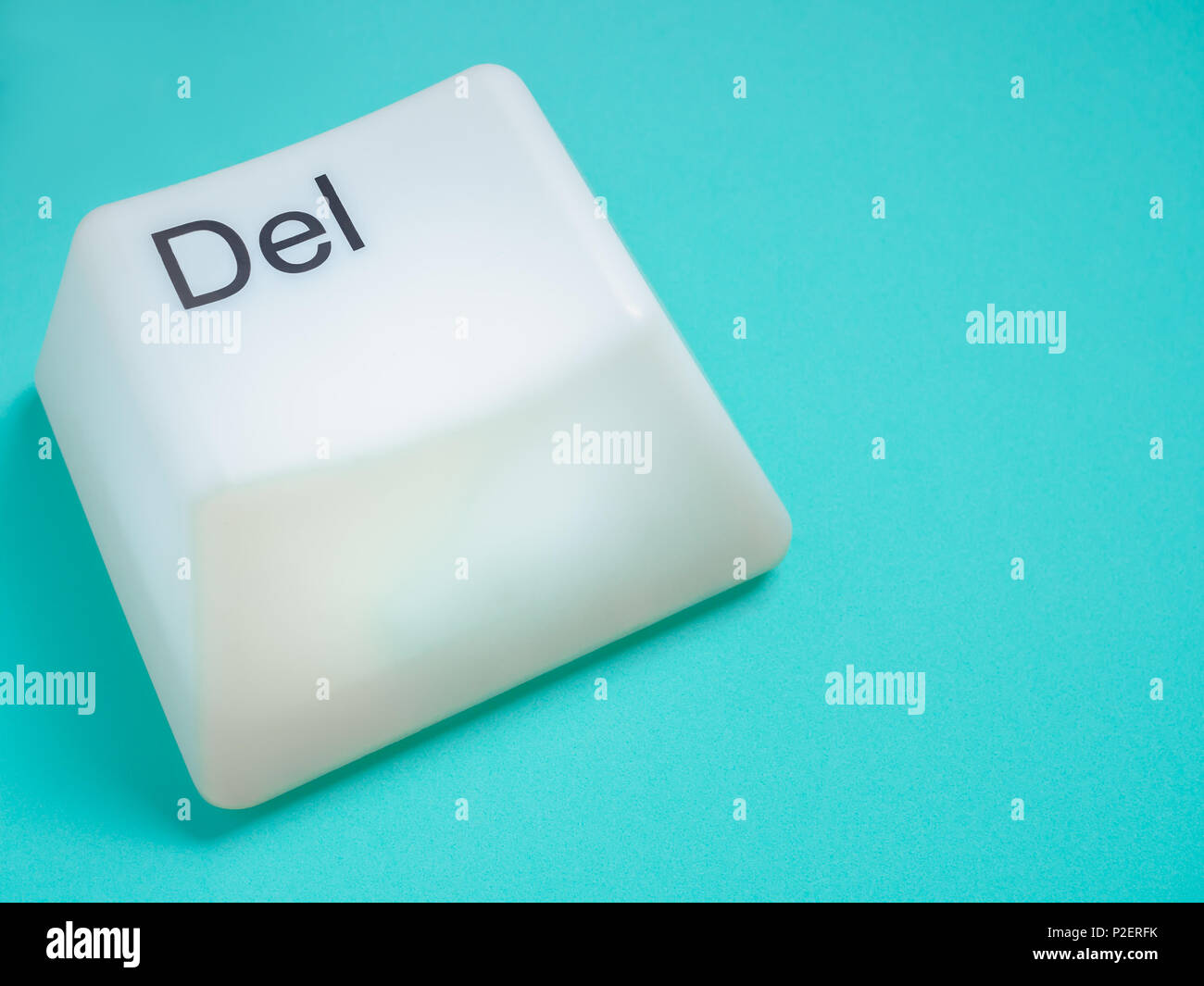 Big Delete Computer Key Button Light Box Isolated on Aqua Blue or Green ...