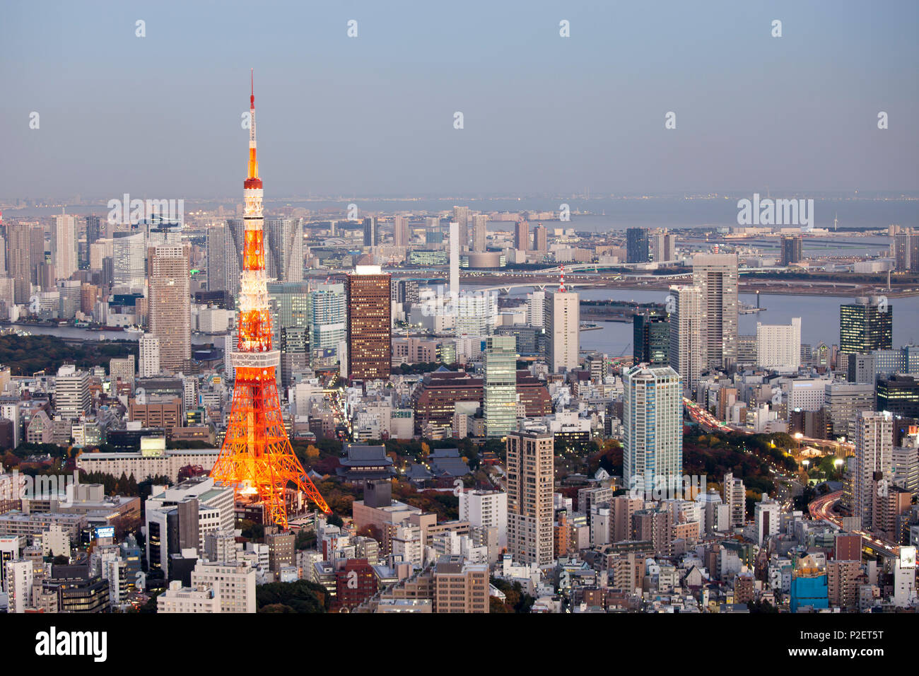 Tokyo Tower and Bay seen from above, Minato-ku, Tokyo, Japan Stock Photo - Alamy