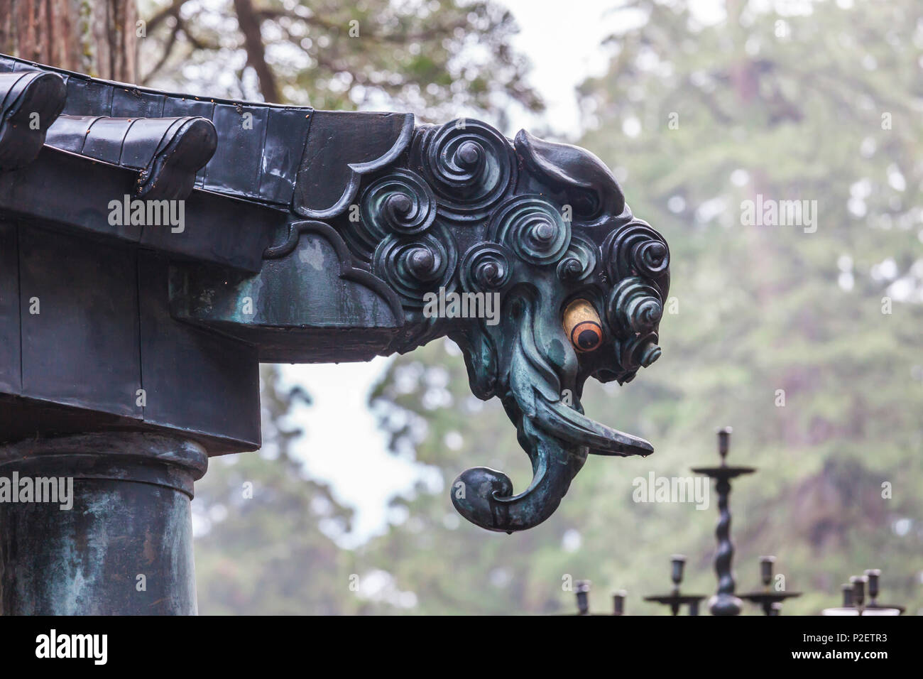 Close-up of elephant shaped gargoyle at Toshogu-Shrine, Nikko, Tochigi ...