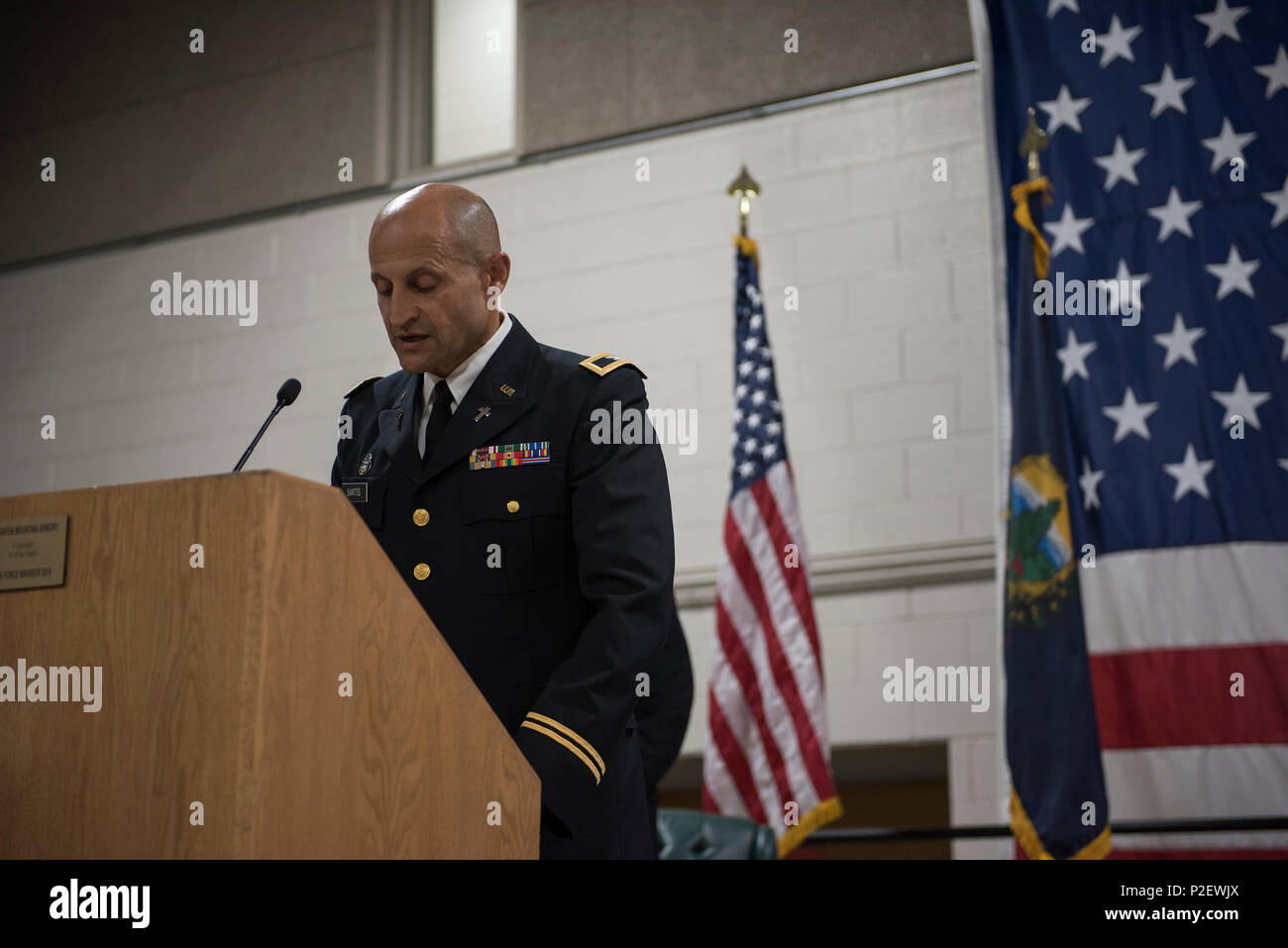 U.S. Army Col. Wayne Santos, chaplain, Joint Force Headquarters, Vermont National Guard, gives ...