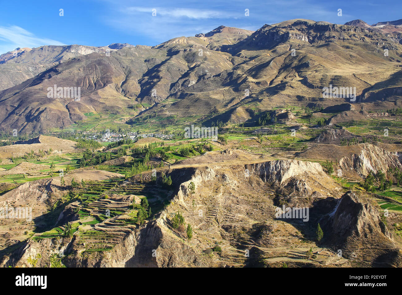 Stepped terraces in Colca Canyon in Peru. It is one of the deepest ...