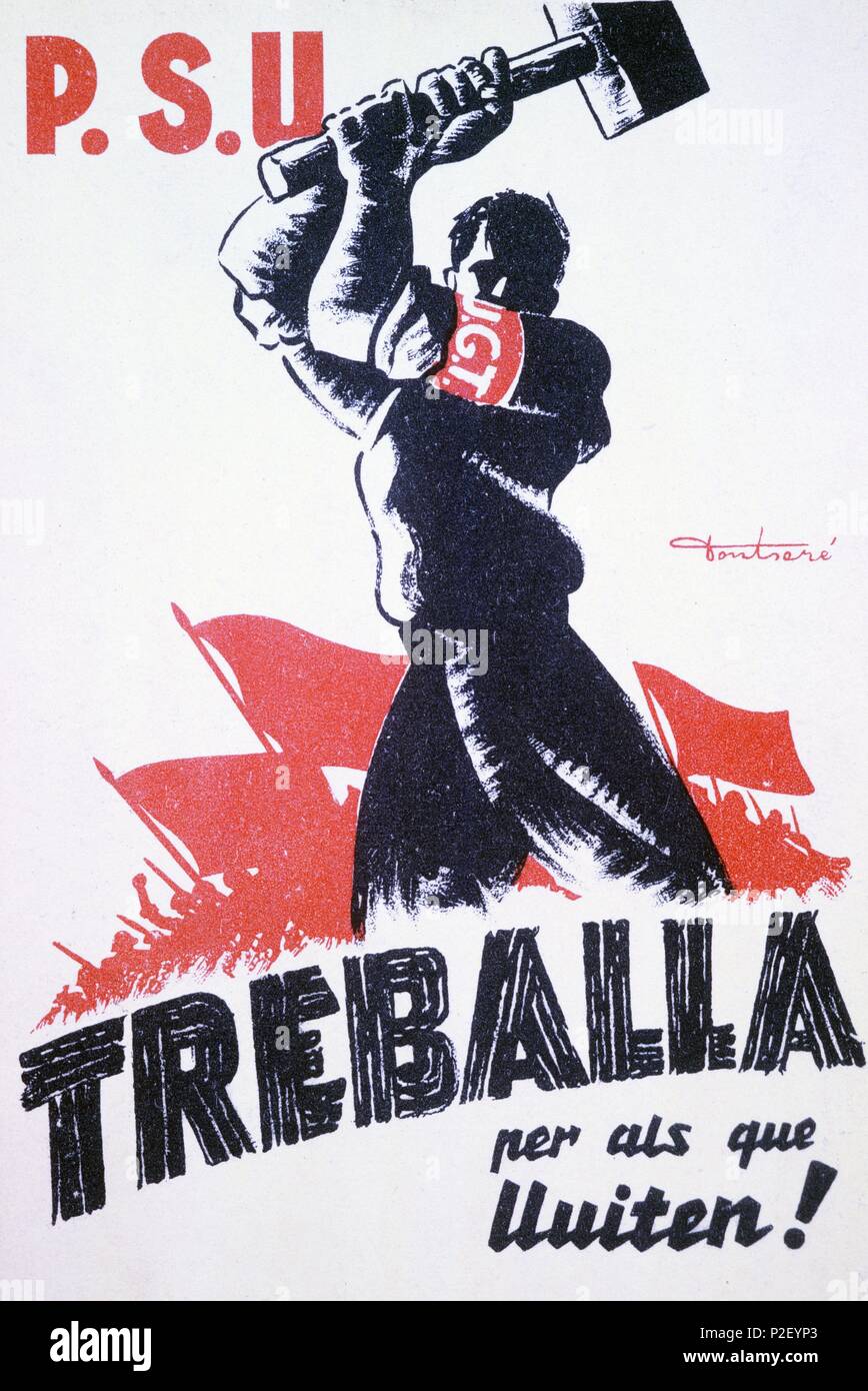 Cartel "Treballa". Obra de Carlos Fontseré. Editado en Barcelona por P ...