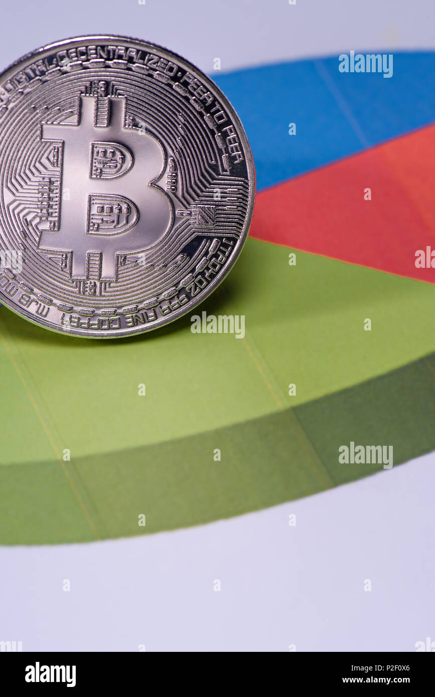 close up view of silver bit coin on colorful diagram Stock Photo - Alamy