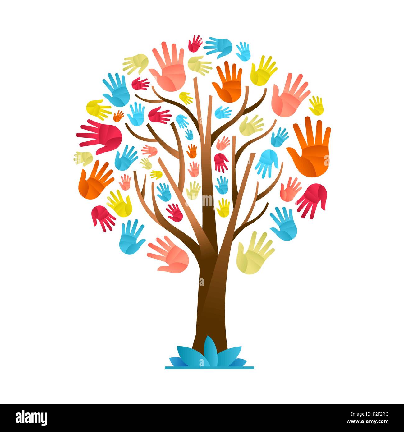 Tree made of colorful human hands in branches. Community help concept ...