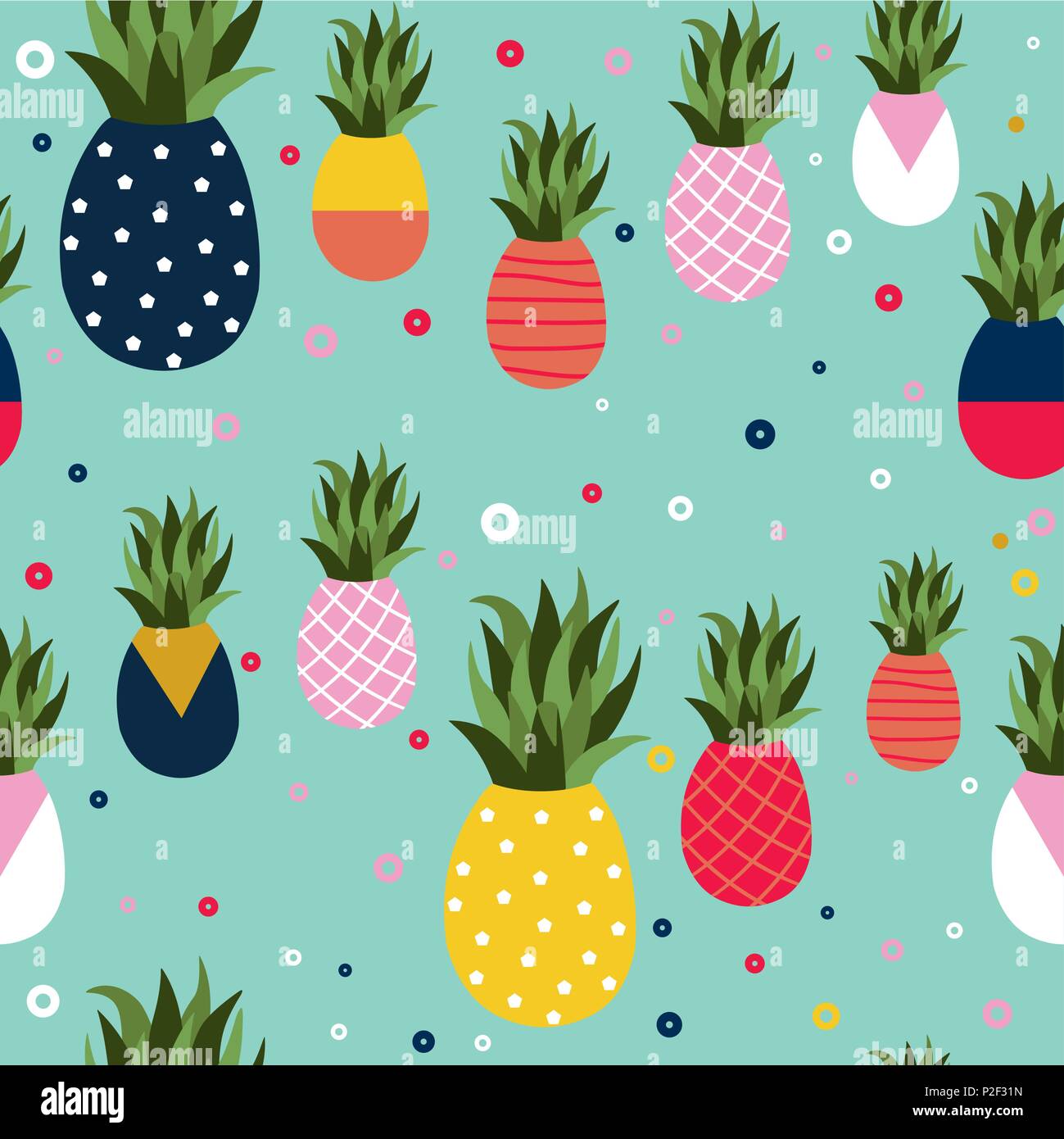 Pineapple seamless pattern illustration, colorful memphis retro style ...