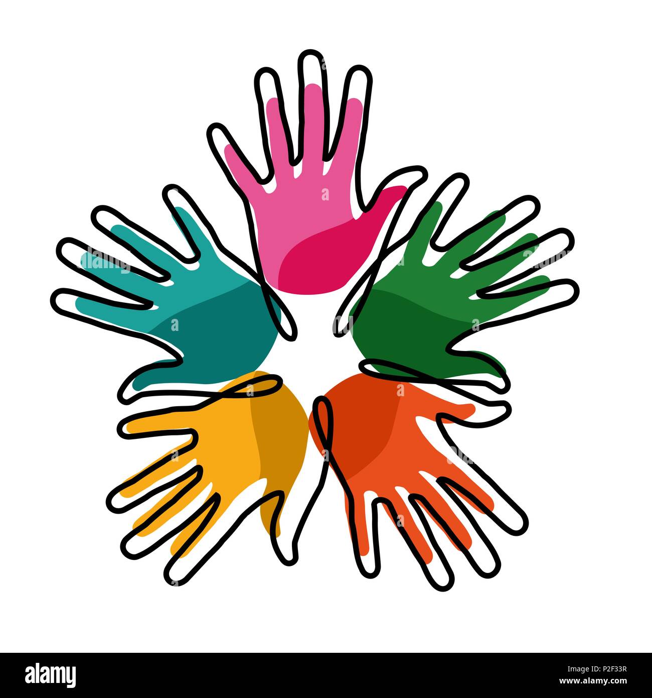 Human hands drawn in single continuous line. Concept idea for community ...