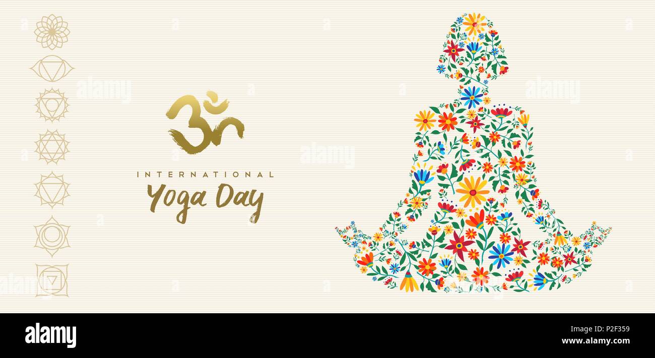 International yoga day web banner for special event. Girl meditating in ...