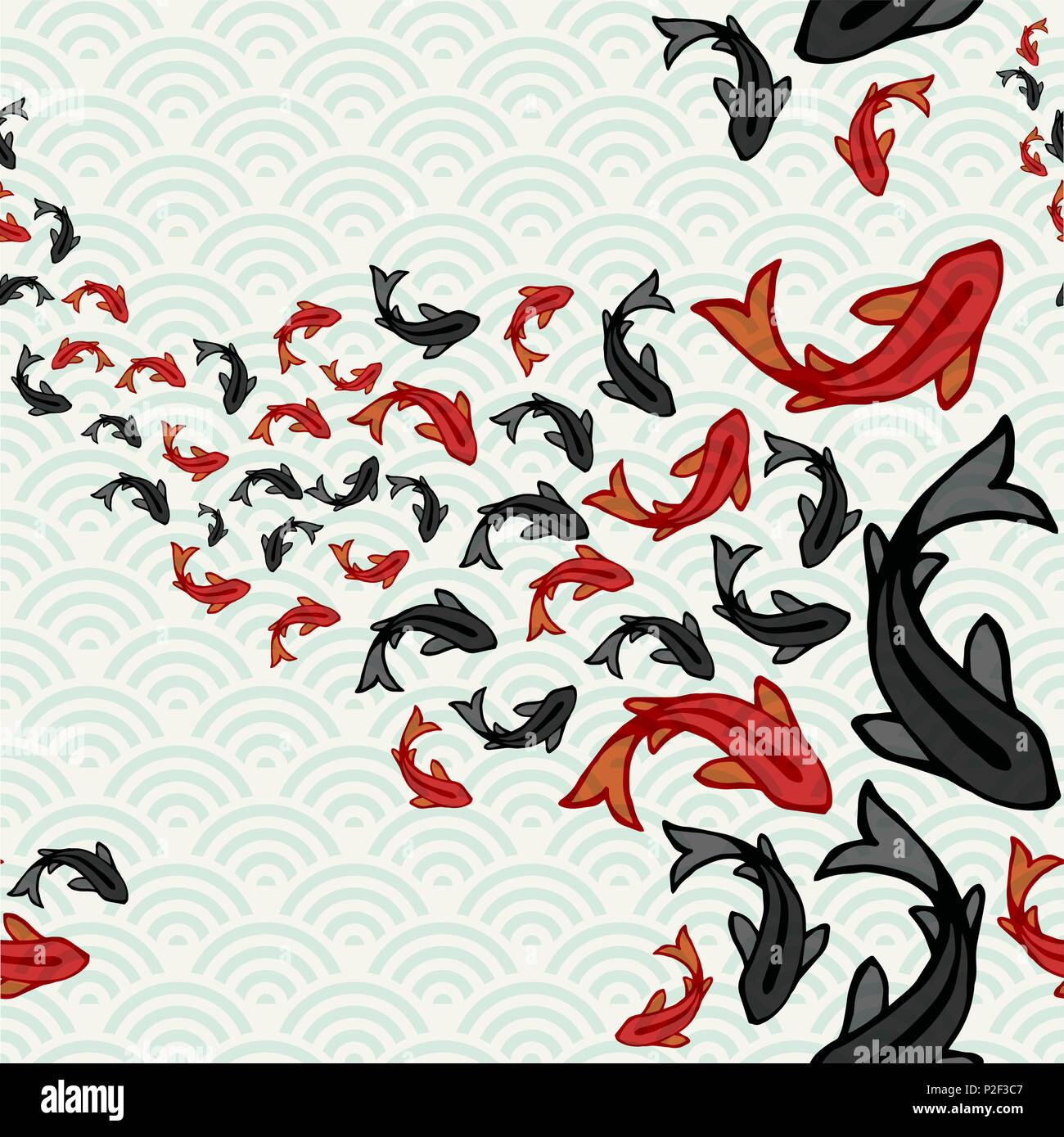 Koi fish seamless pattern, traditional asian style art of carp goldfish ...