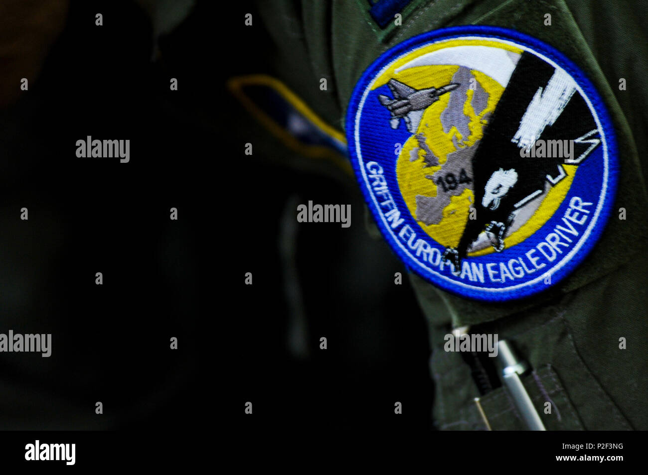 A 194th Expeditionary Fighter Squadron patch remains affixed to the ...