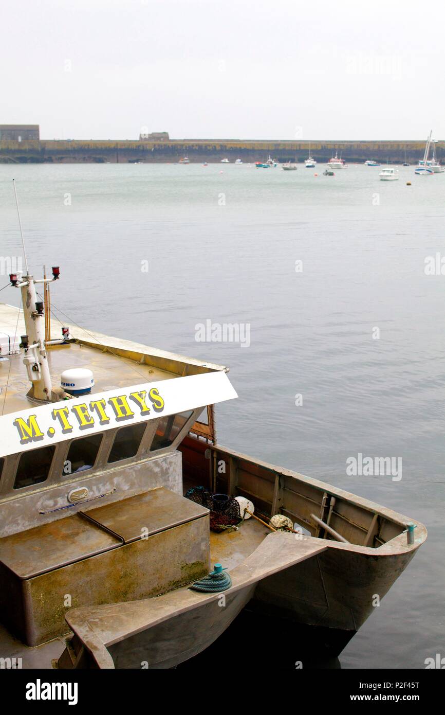 France, Manche, Cotentin, Granville, bulwark fishing on the M Tethys ...
