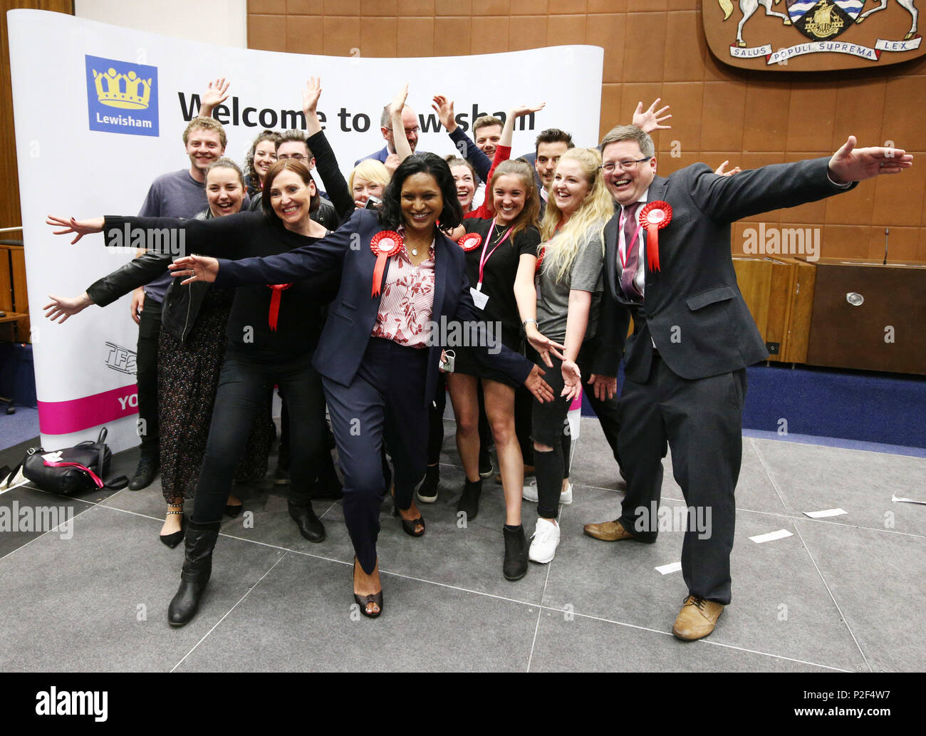 Labour candidate Janet Daby (centre)celebrates with her supporters ...