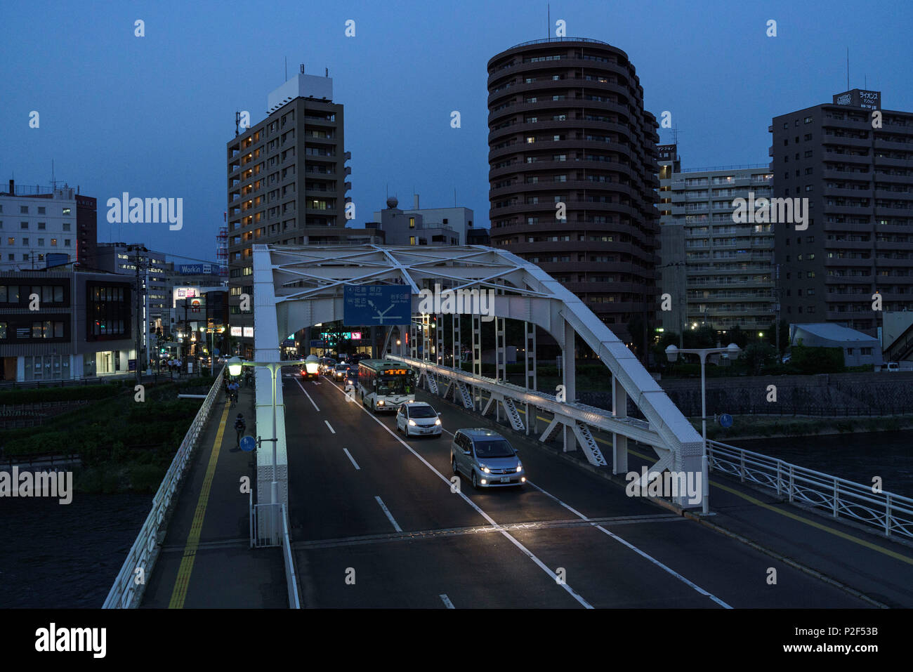Kaiunbashi Bridge over Kitakami River, Morioka City, Iwate Prefecture ...