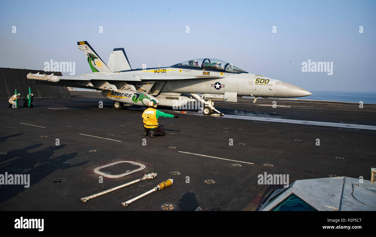 An E/A-18G Growler from Electronic Attack Squadron (VAQ) 130 prepares ...