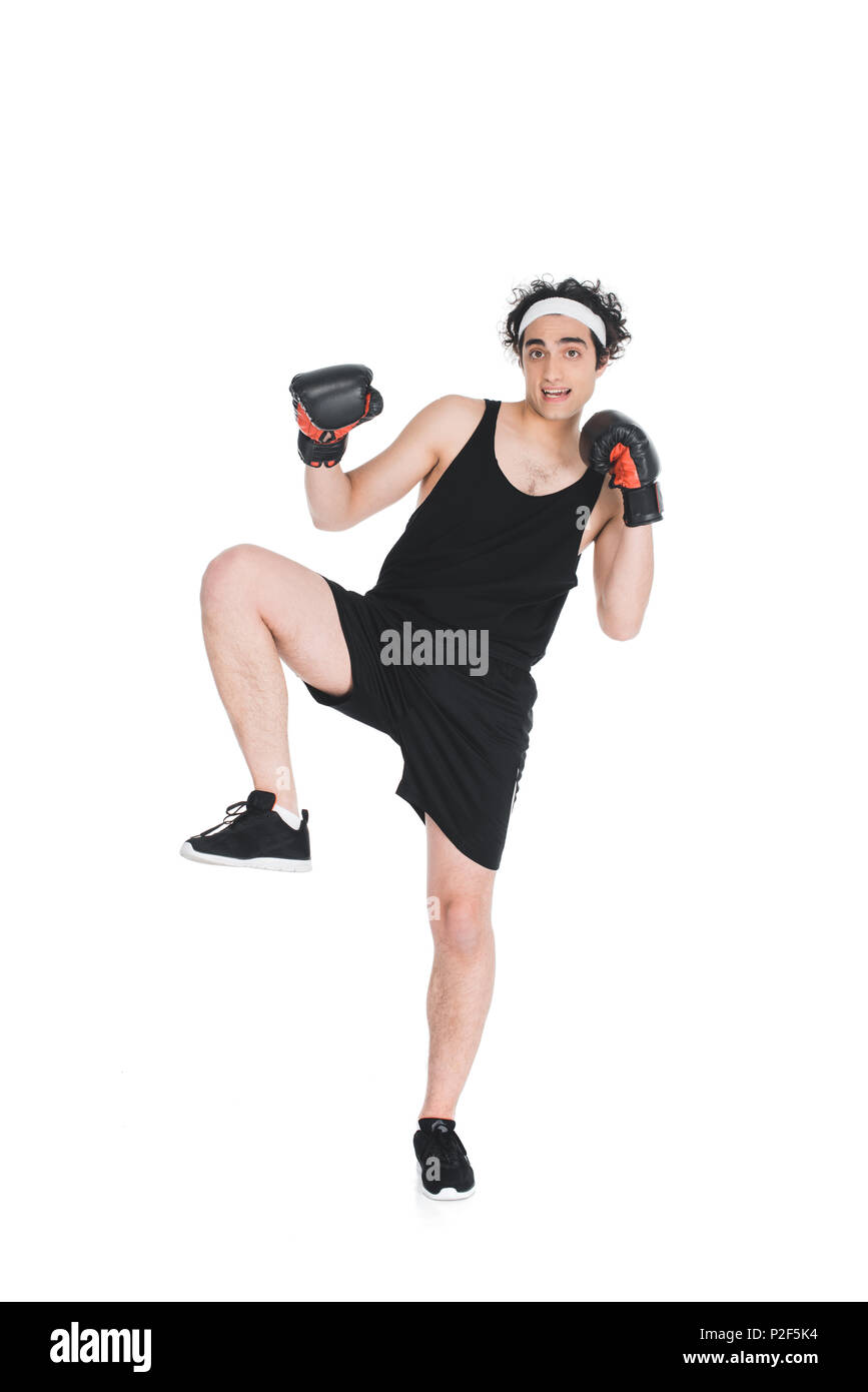 Thin boxer standing on one leg isolated on white Stock Photo - Alamy
