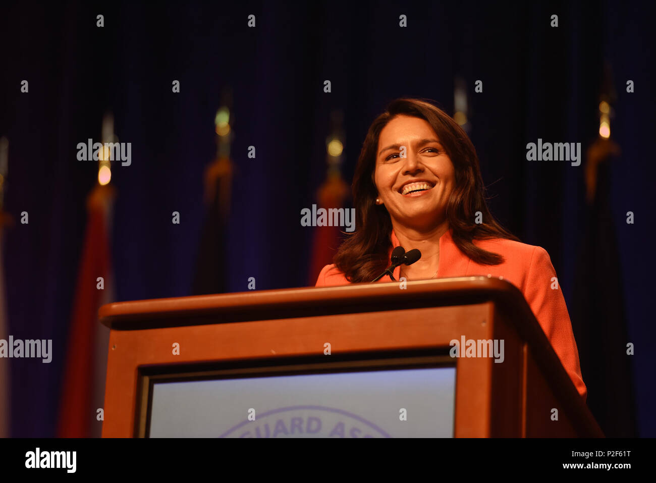U.S. Rep. Tulsi Gabbard of Hawaii addresses the National Guard ...