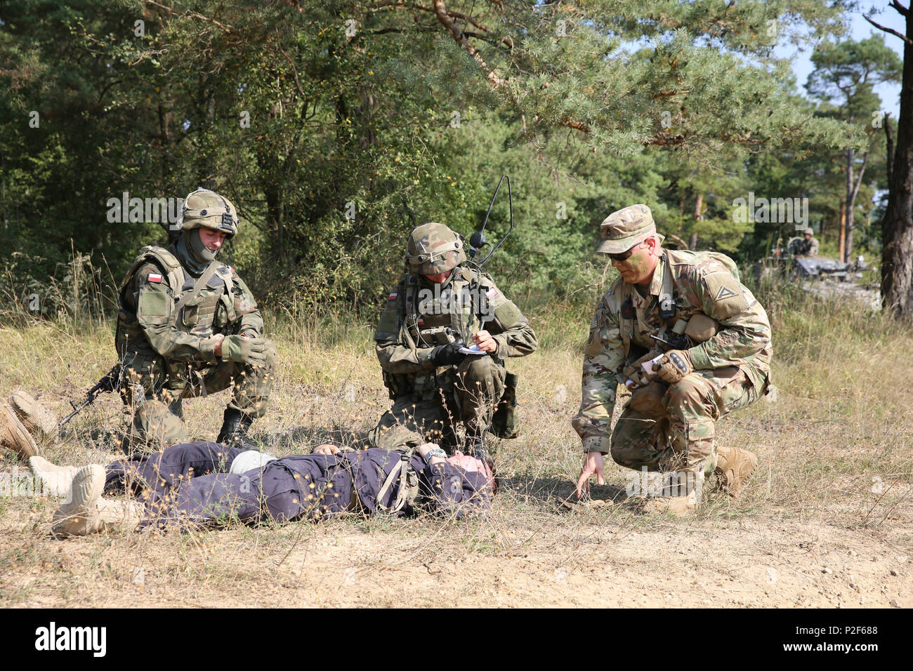 A U.S. Soldier, right, of the Timberwolf Team, Joint Multinational ...