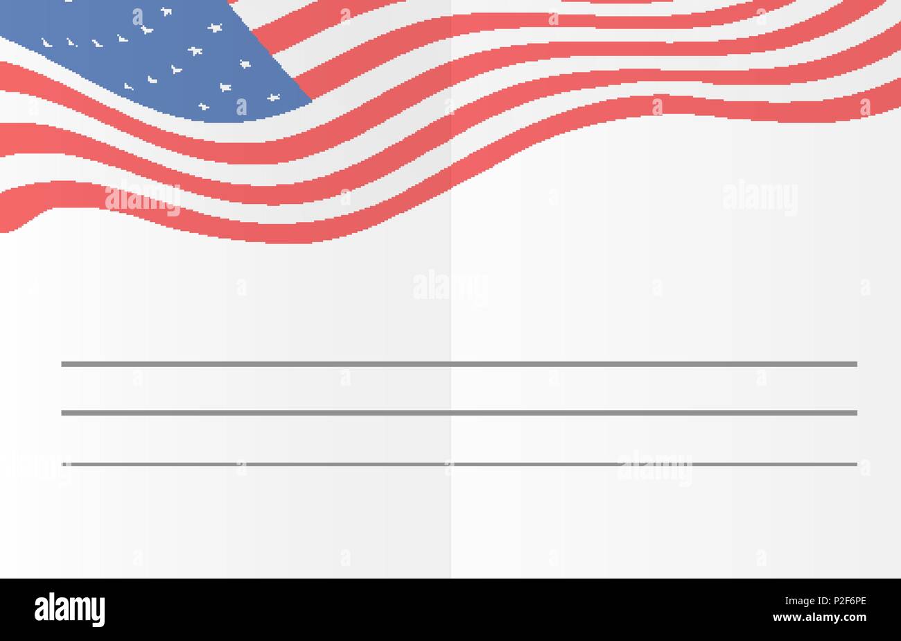 Greeting card template with American flag on background and lines for a ...