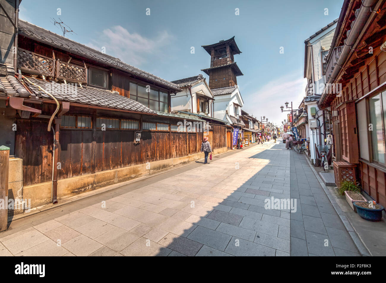Old wooden clock tower and Kurazukuri in Kawagoe, Saitama Prefecture ...