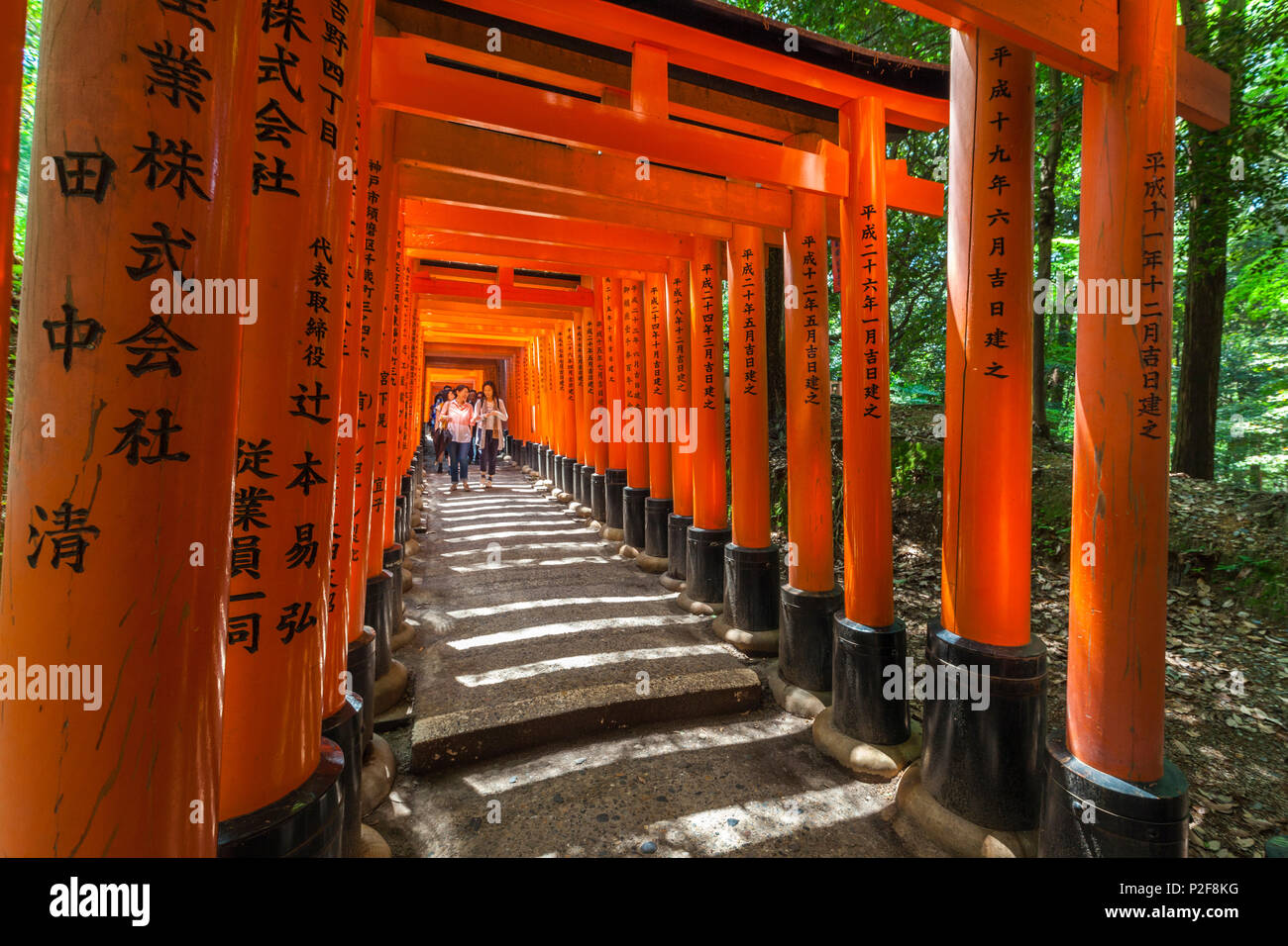 Famous stone path with many red Torii at Fushimi Inari-Taisha in Kyoto ...
