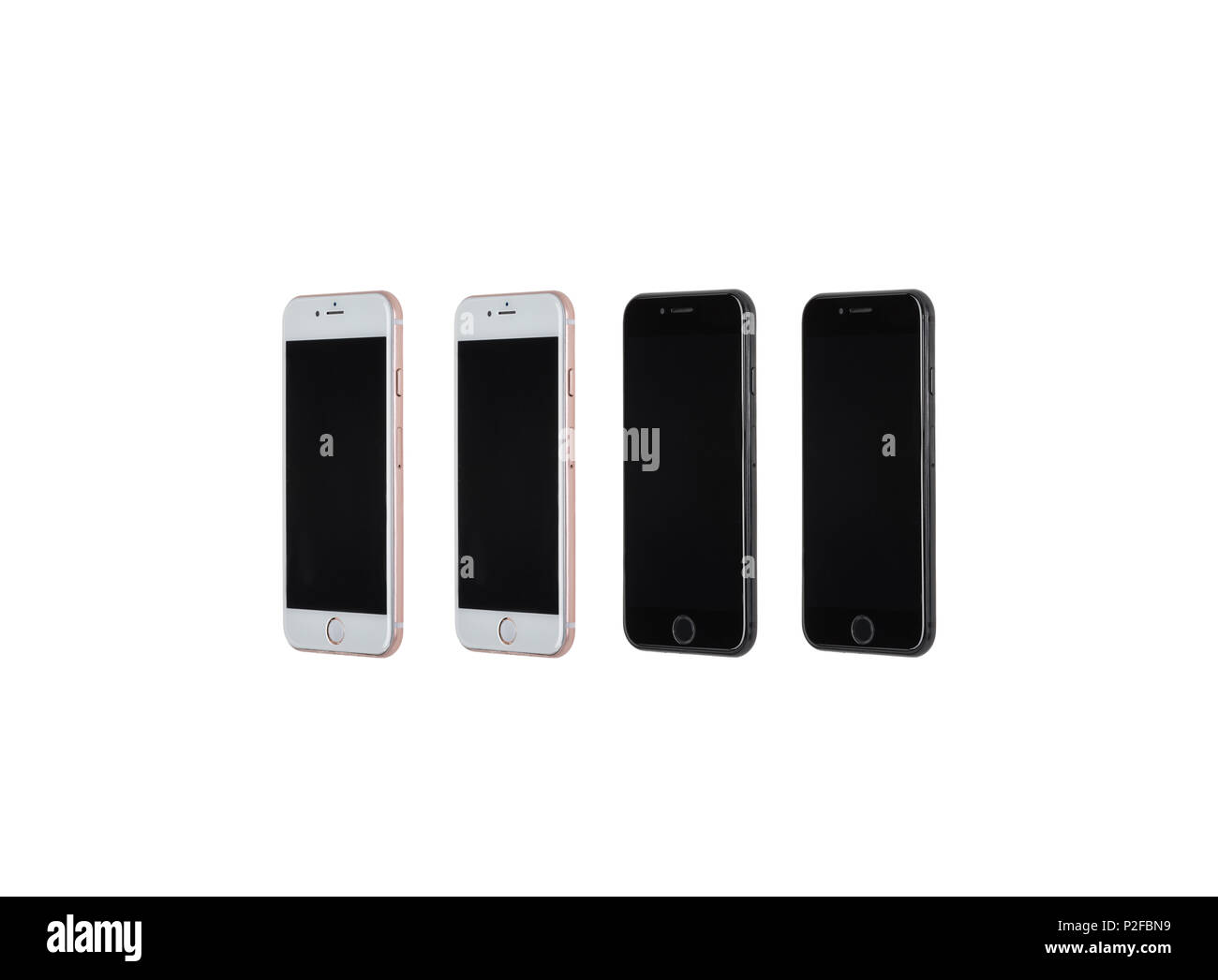 Set of various smartphones with blank screens isolated on white Stock ...
