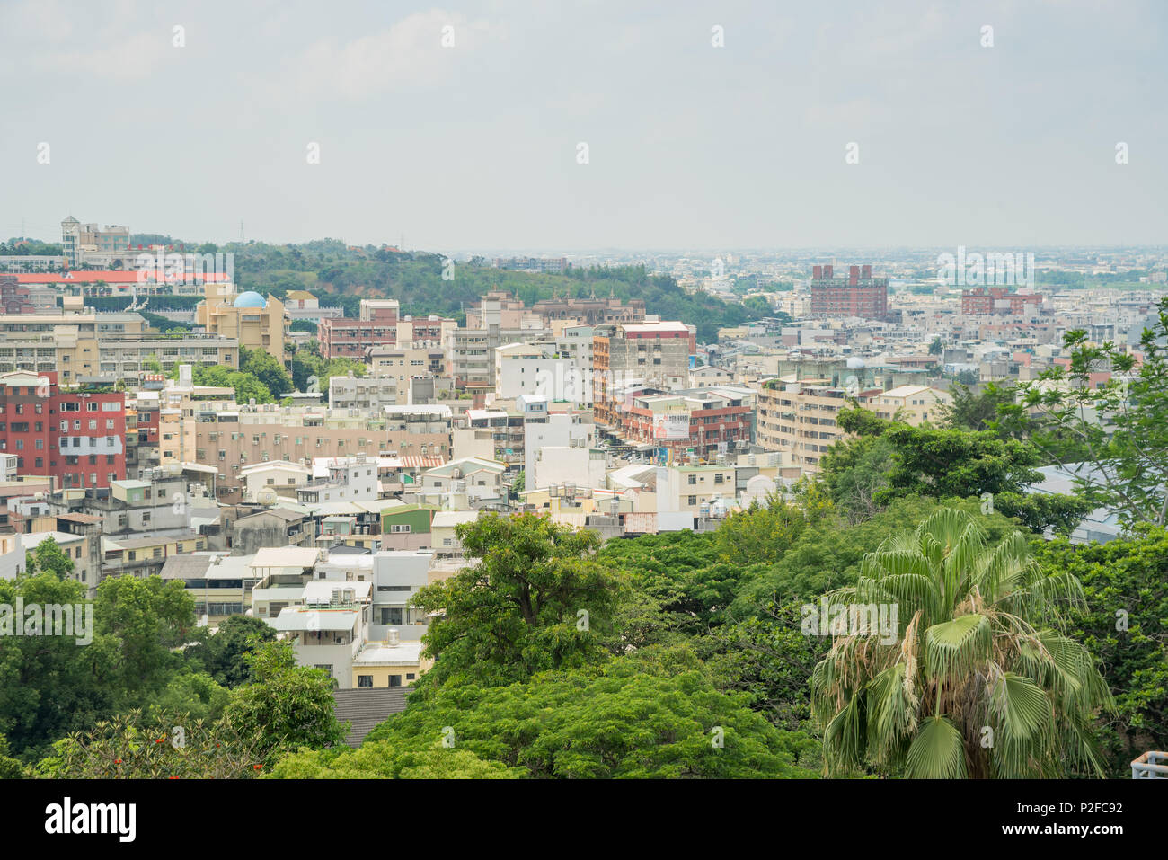 Aerial view of the Changhua cityscape from the Eight Trigram Mountains ...