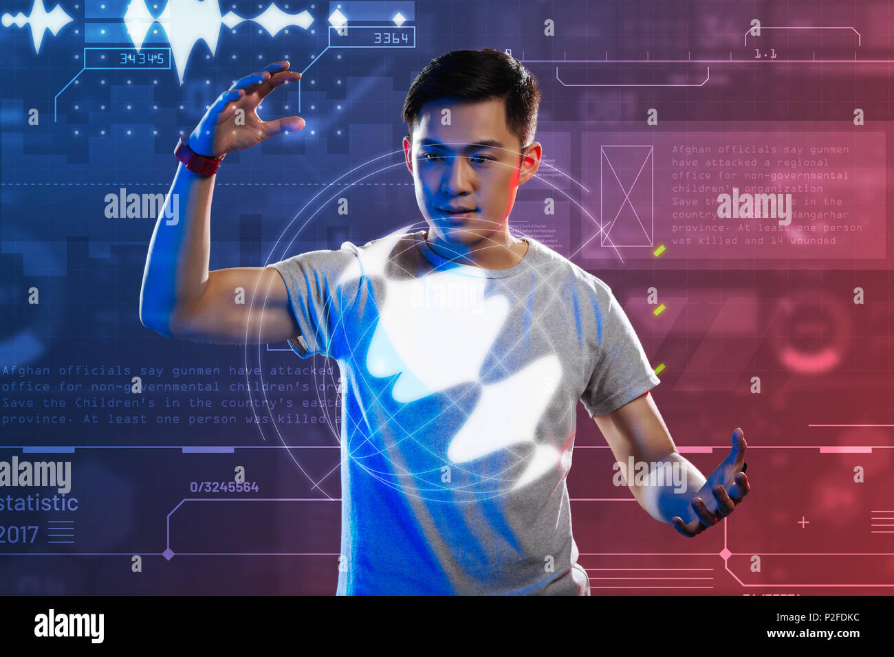 Clever programmer using holograms while working in his modern office ... Clever programmer using holograms while working in his modern office ...
