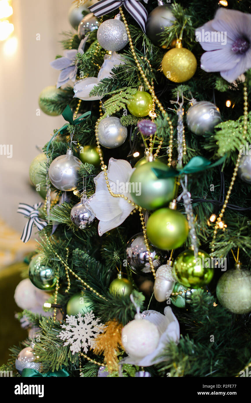 Closeup decorated Cristmas tree Stock Photo - Alamy